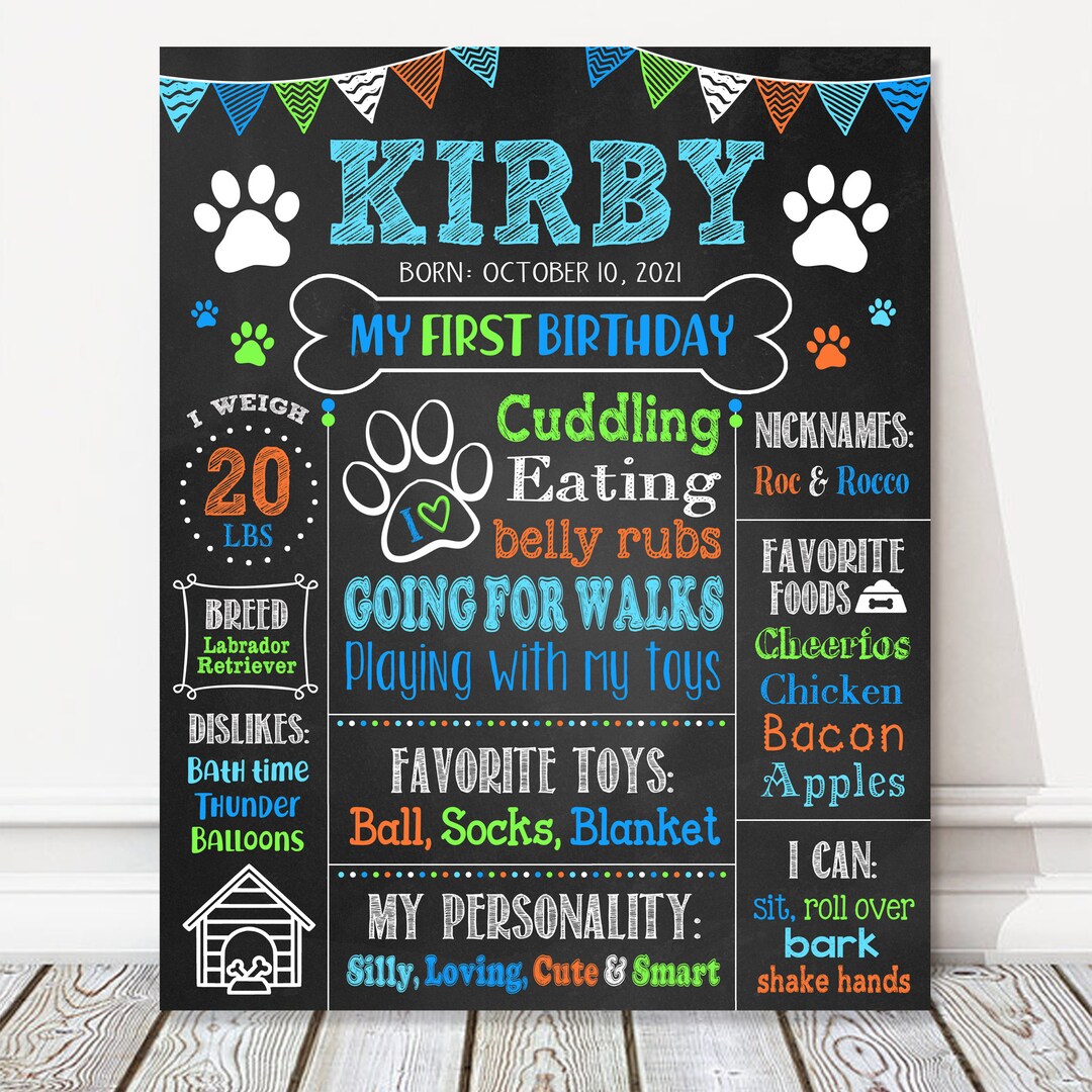 Dog Birthday Chalkboard Sign, Personalized Pet Party Decorations ...