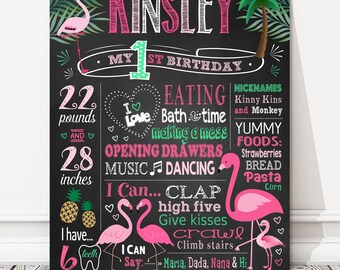 Flamingo First Birthday Board Tropical Milestone Birthday | Etsy