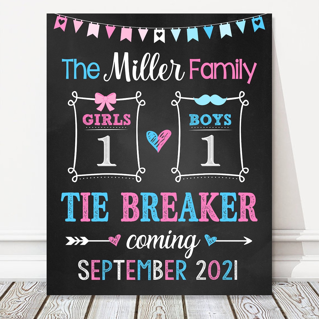 Printable 3rd Pregnancy Announcement Chalkboard Sign, Tie Breaker Pink ...