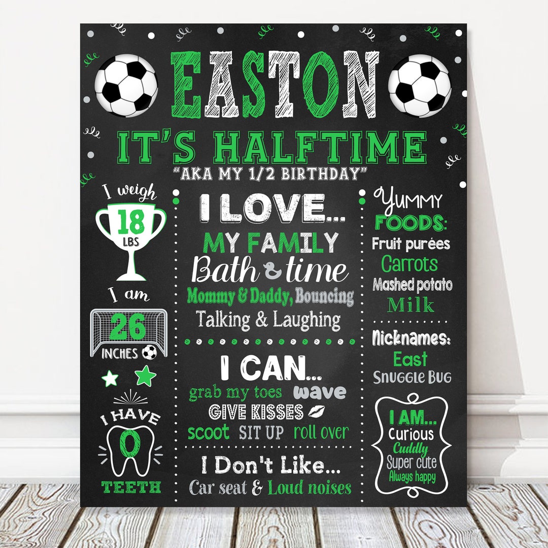 It's Halftime Soccer Half Birthday Milestone Chalkboard Sign, Halfway ...