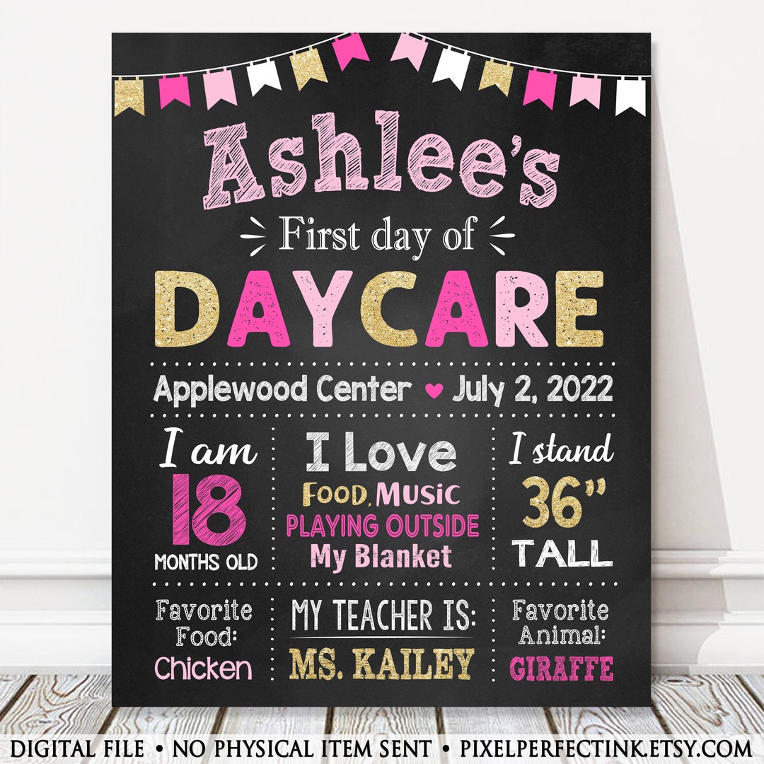 Printable Daycare First Day of School Chalkboard Sign, Child Care ...