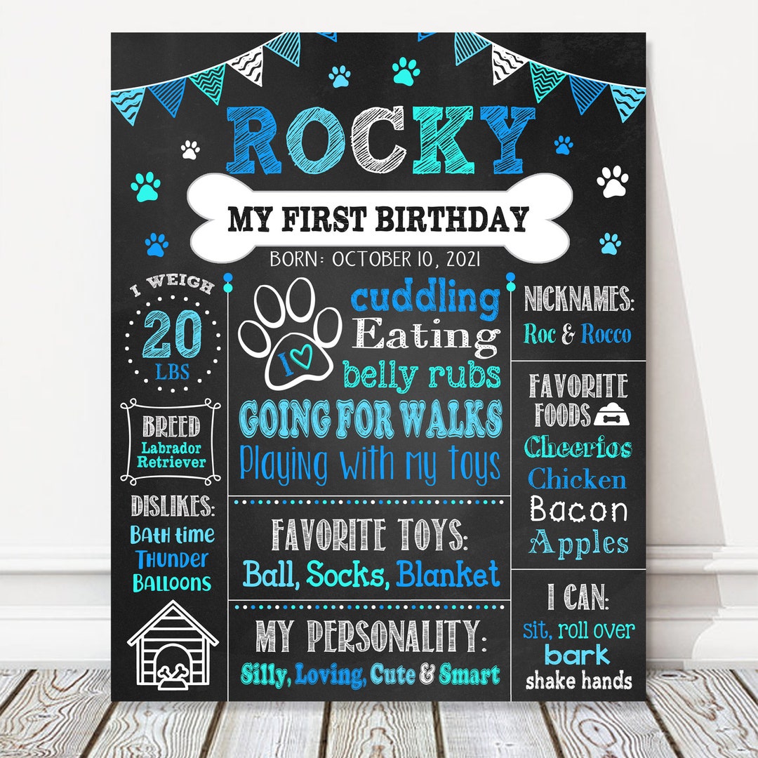 Dog Birthday Chalkboard Sign, Personalized Pet Party Decorations ...