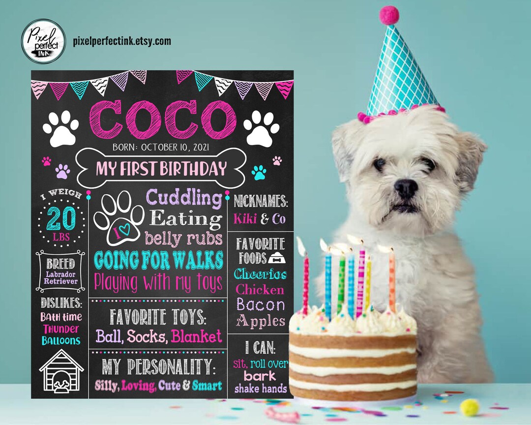 Dog Birthday Chalkboard Sign, Personalized Pet Party Decorations ...
