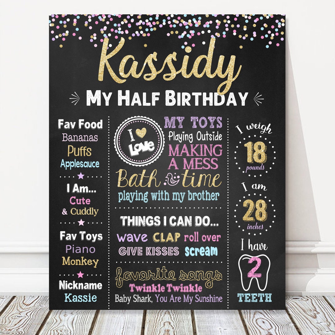 Printable Confetti Half Birthday Board, Girl Milestone Birthday ...