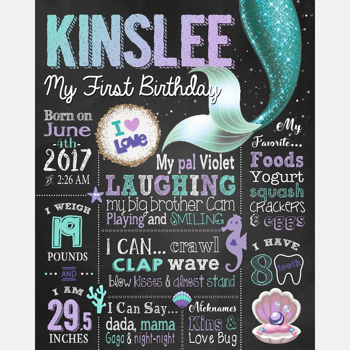 Printable Mermaid 1st Birthday Board, Under the Sea Milestone Birthday ...