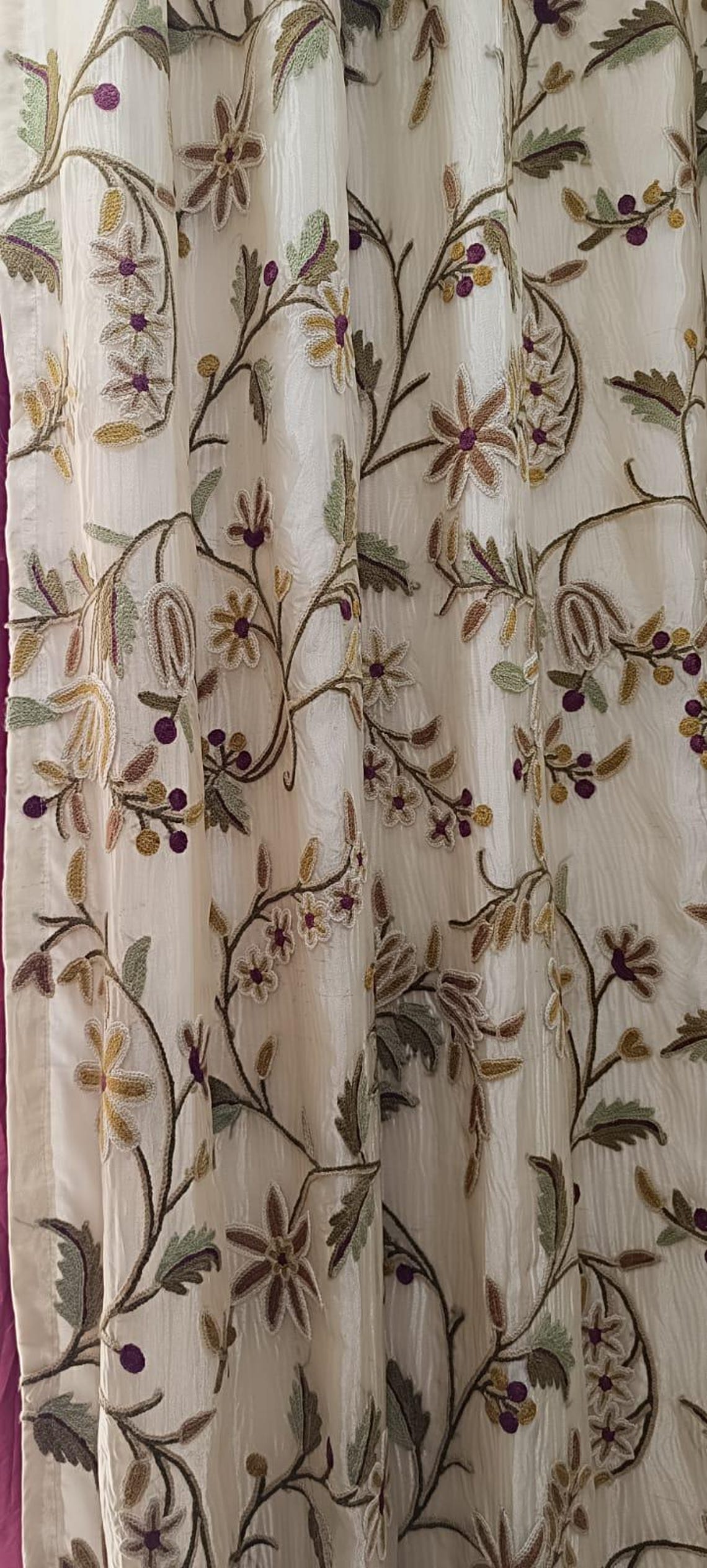 Flat 25% Sale-luxury Silk Organza Crewel Embroidery Curtain With Lining ...