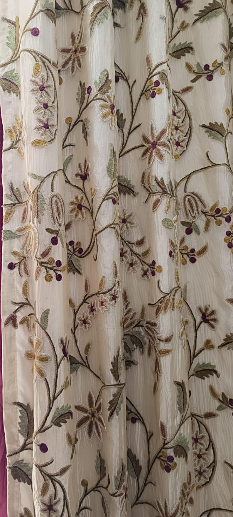 Luxurious Silk Organza Crewel Embroidery Curtain With Lining-kashmir ...