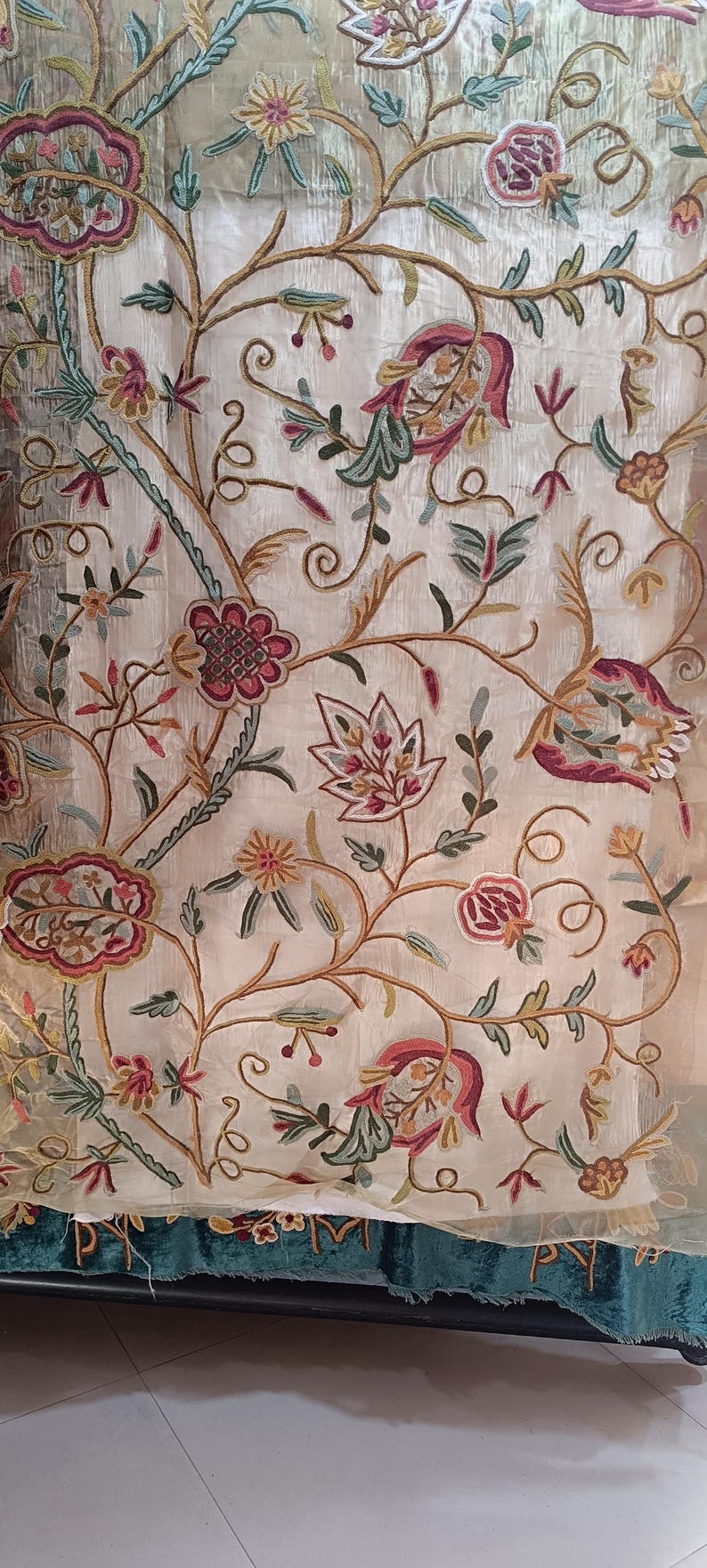 Christmas Special - Royal Ember Silk Organza Curtain: Handmade Kashmir Crewel Embroidery - Etsy