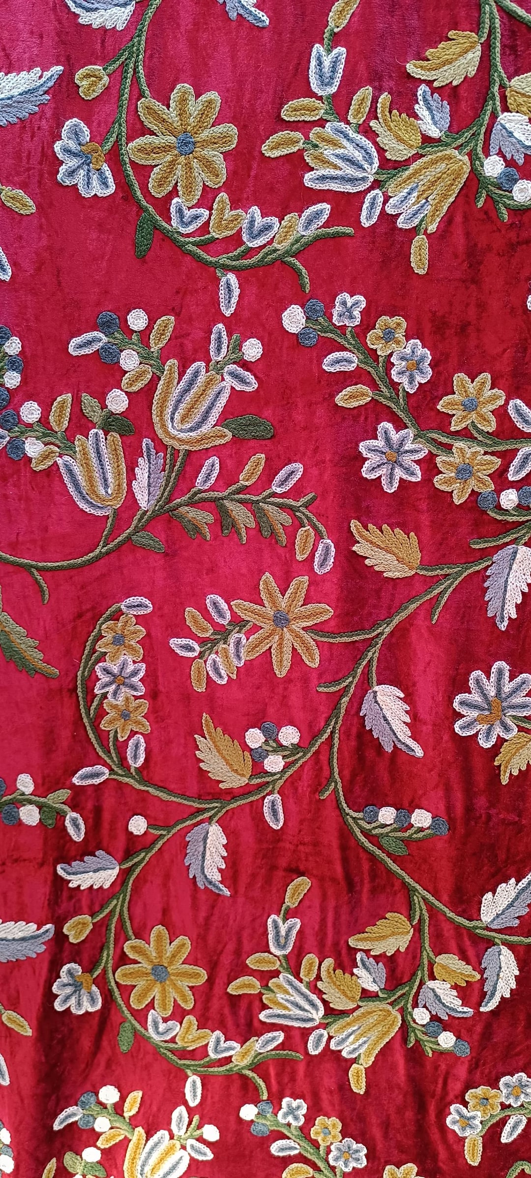 Imperial Elegance Handmade Kashmir Velvet Crewel Embroidery Fabric for ...