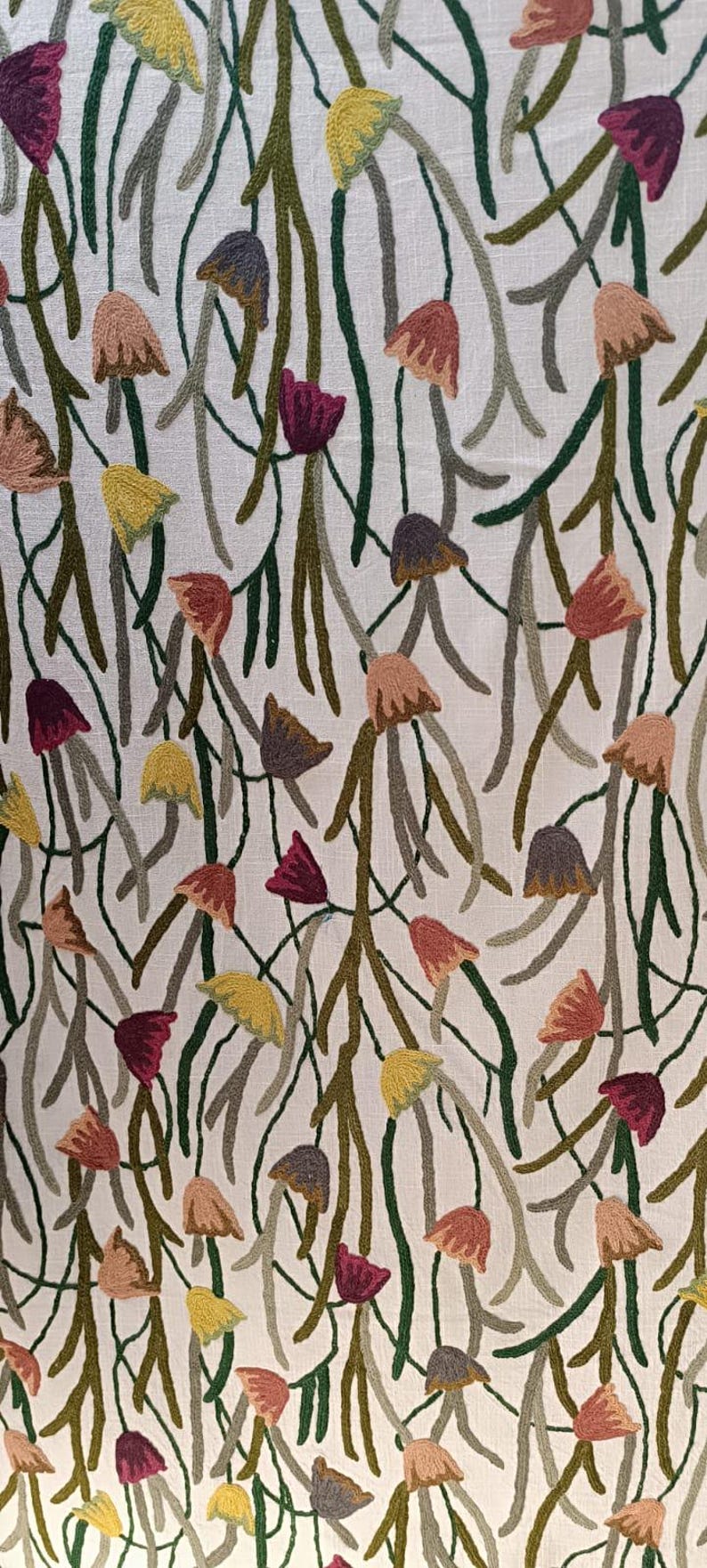 Vintage Tulip Floral Crewel Curtain: Handmade Kashmir Linen Upholstery ...