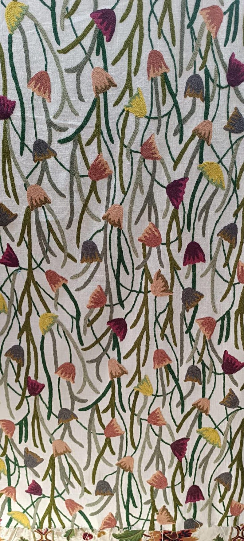 Vintage Tulip Floral Crewel Curtain: Handmade Kashmir Linen Upholstery ...