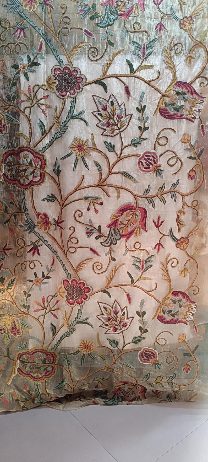 Christmas Special - Royal Ember Silk Organza Curtain: Handmade Kashmir Crewel Embroidery - Etsy