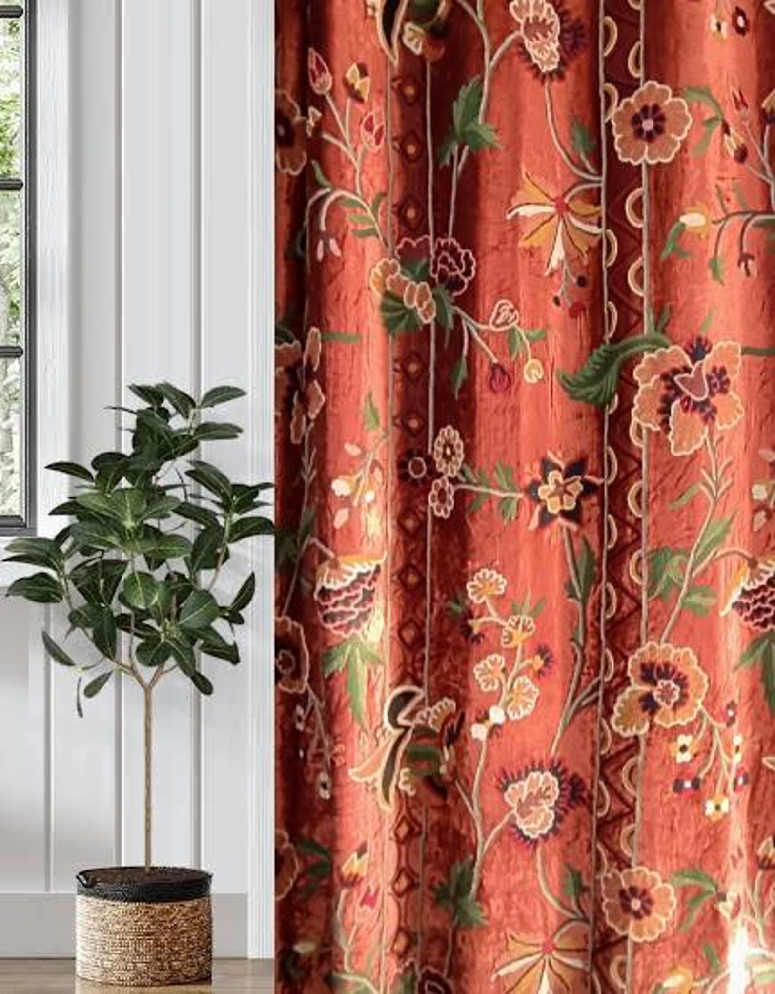 Rustic Velvet Crewel Embroidery Fabric by Yard: Vintage Kashmir Floral ...