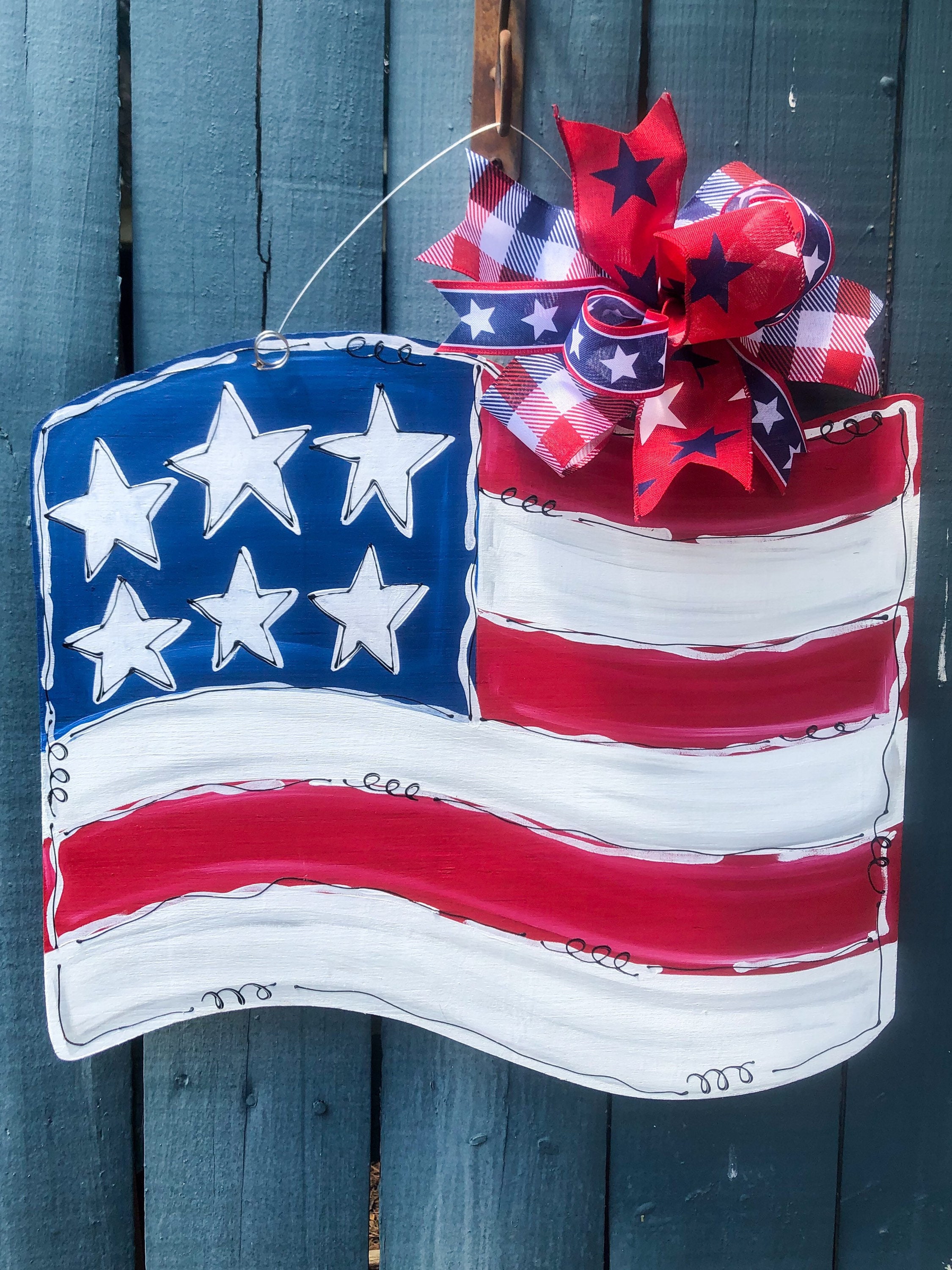 Memorial Day American Flag Door Hanger USA Fourth of July | Etsy