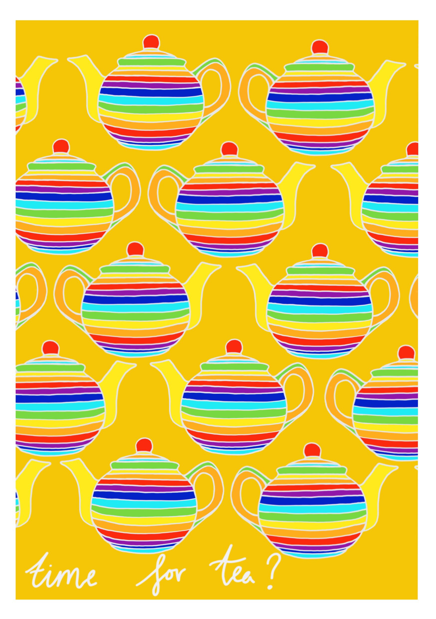 Time for Tea Rainbow Tea Pot, A5 Print, Art, Wall Art, Desk Art, Gift ...