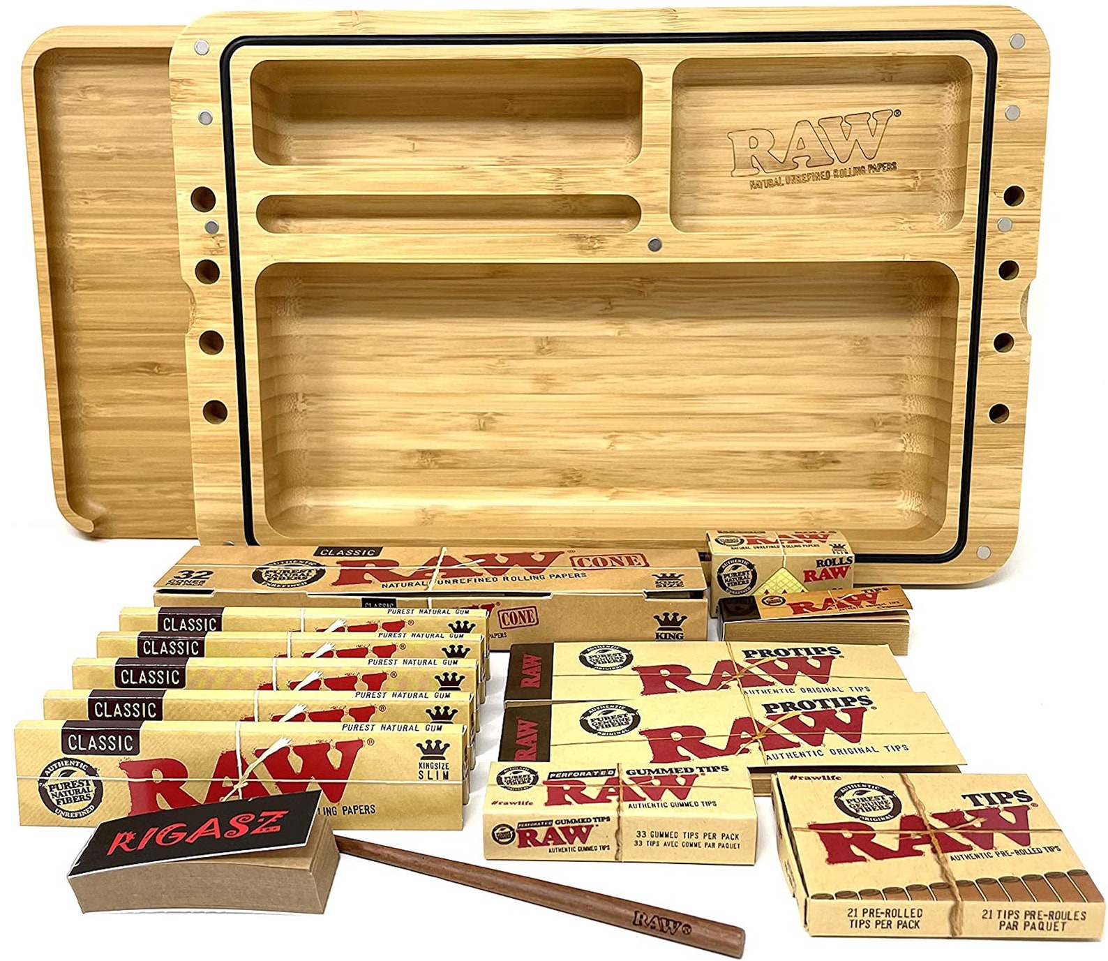 RAW SPIRIT BOX - Wooden Rolling Tray Box With Cones, Papers and Tips ...