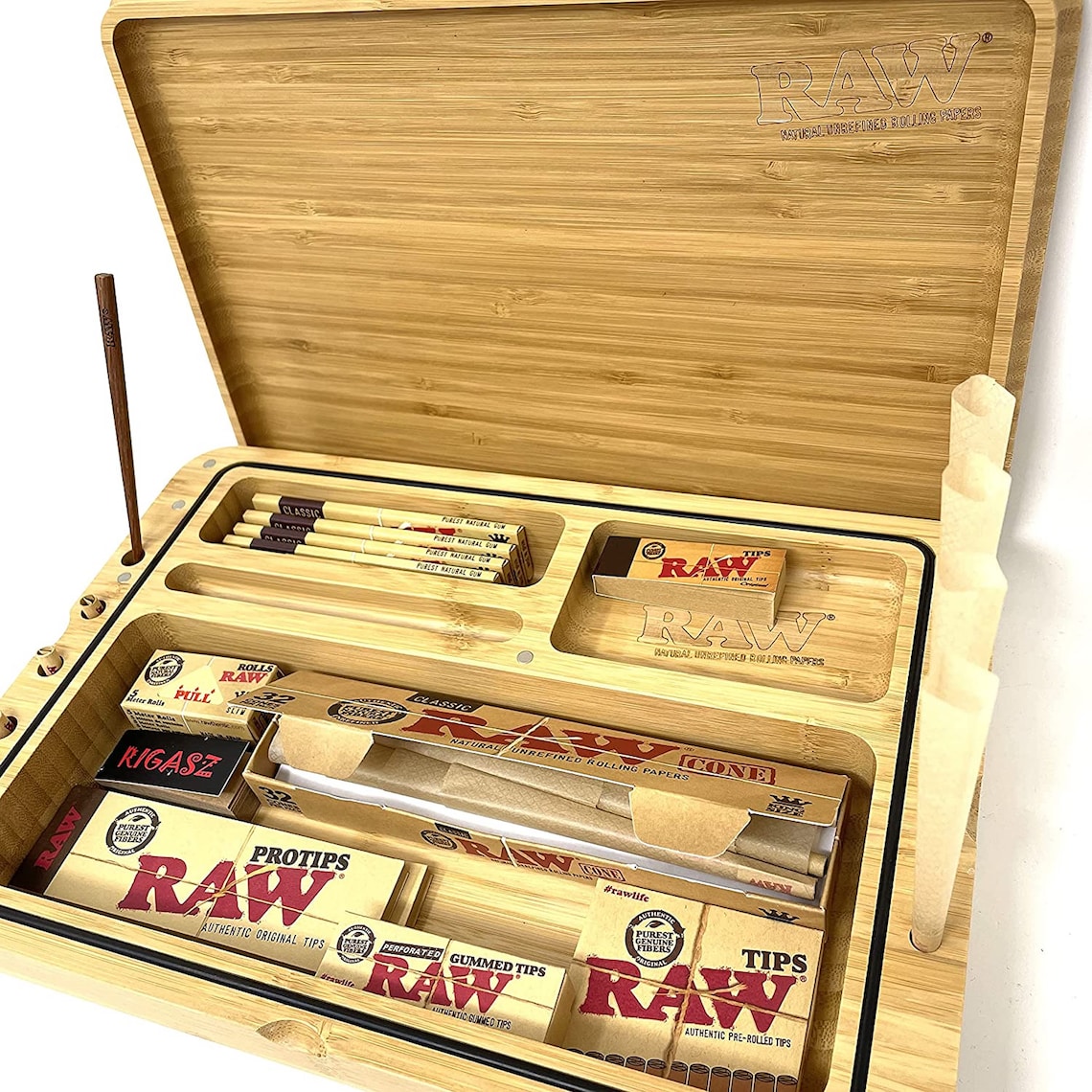 RAW SPIRIT BOX Wooden Rolling Tray Box With Cones Papers - Etsy