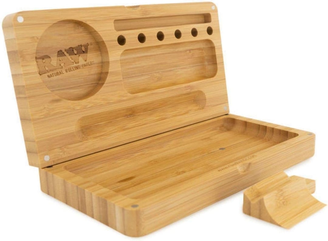 RAW Rolling Tray Bamboo Flip Magnet Tray Box - Etsy