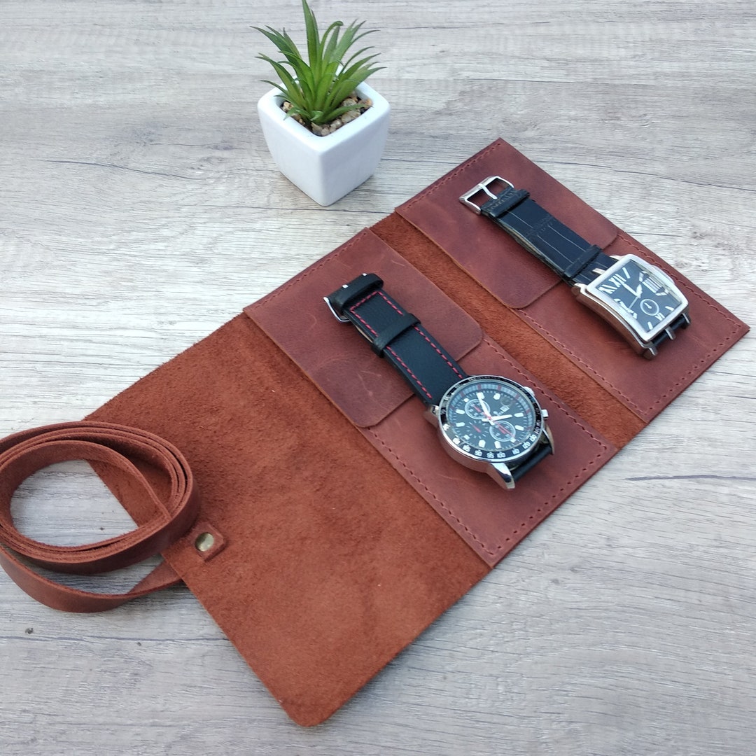 Personalized Crazy Horse Leather Watch Roll, Travel Storage Pouch - Etsy