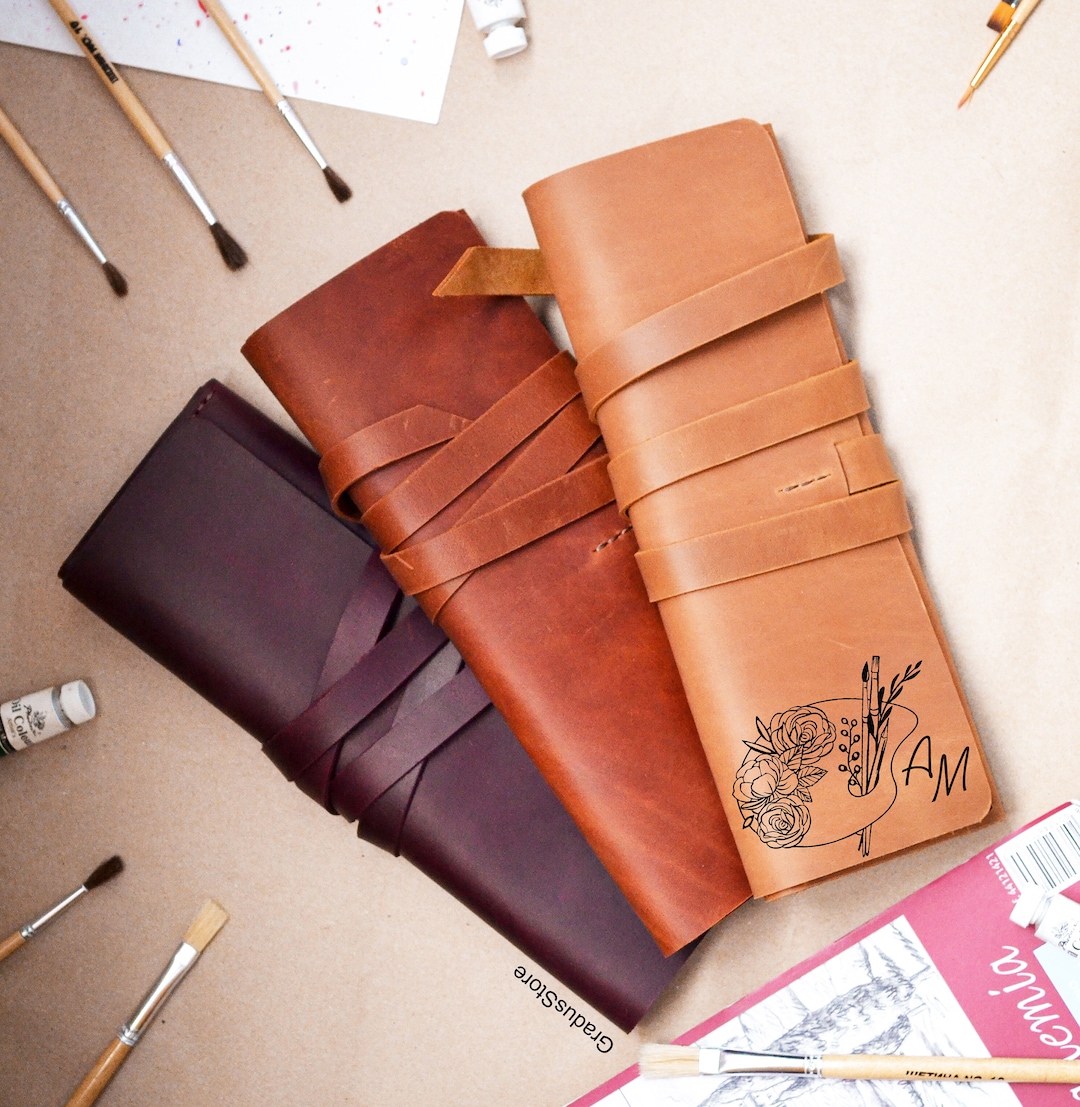 Paint Brush Case for Artist, Leather Paint Brush Roll, Personalized ...