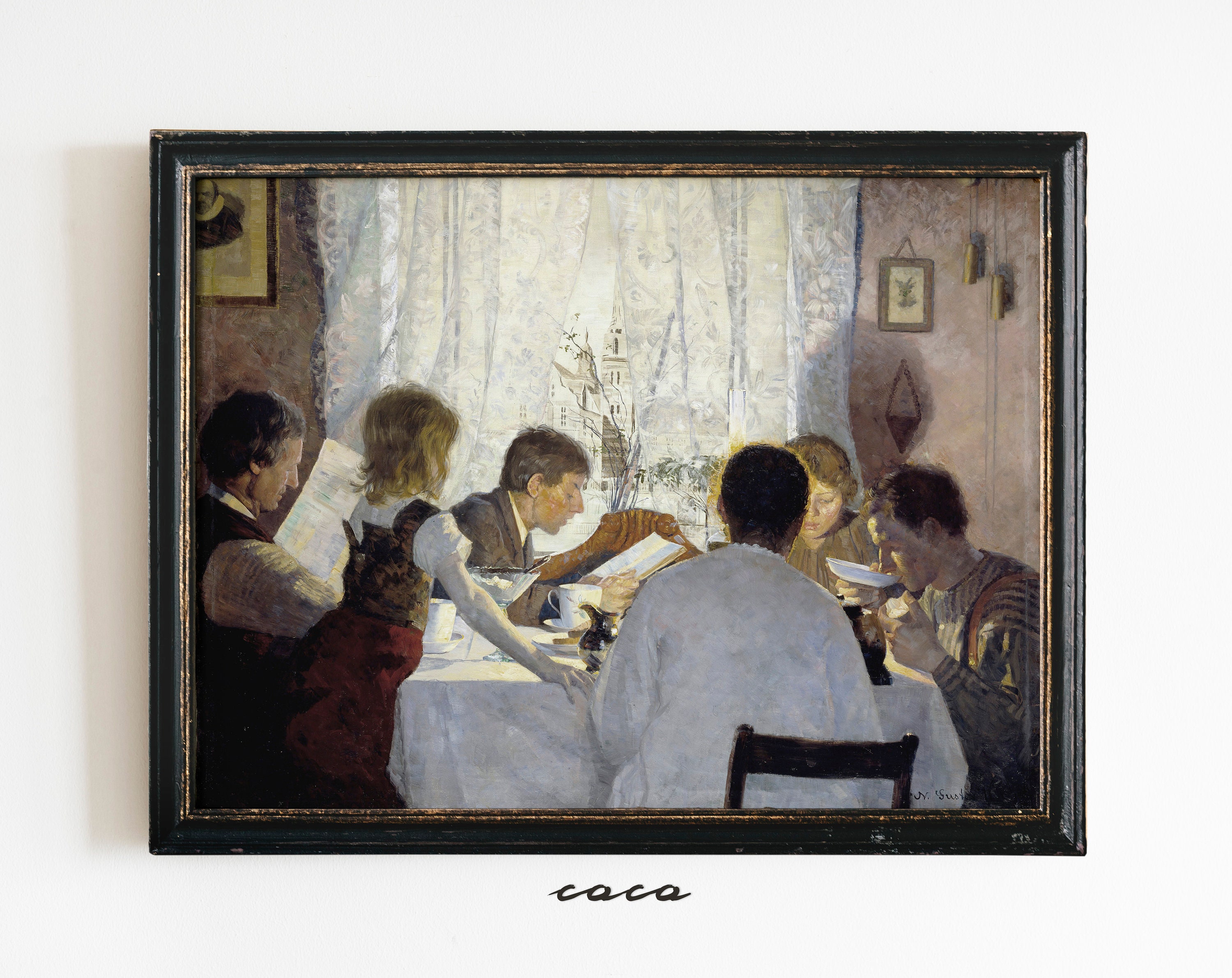 Family Breakfast Oil Painting Wall Art Digital Vintage Wall Art Home ...
