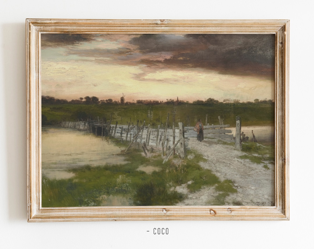 The Old Bridge Landscape Oil Painting Wall Art Digital Vintage Wall Art ...