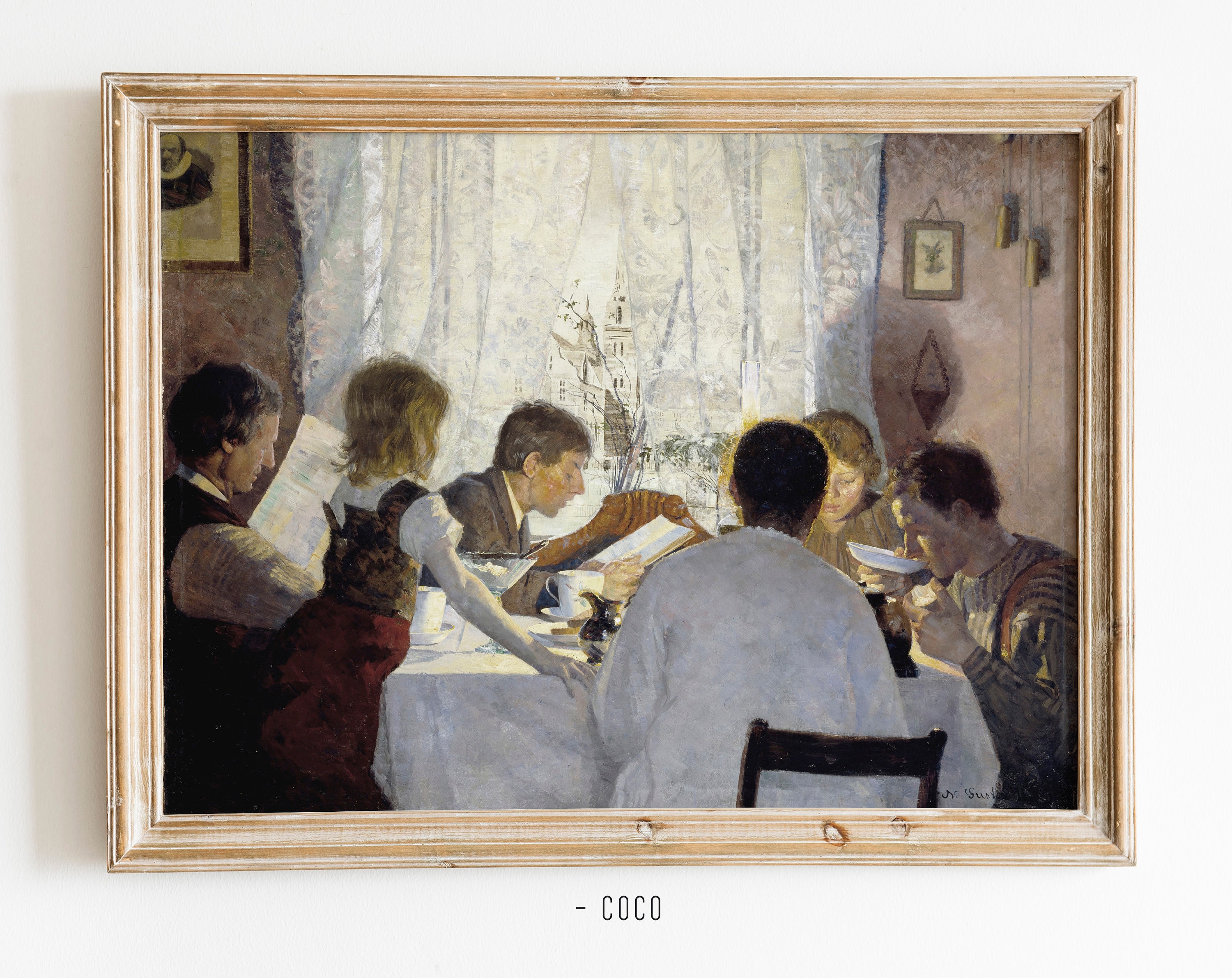 Family Breakfast Oil Painting Wall Art Digital Vintage Wall Art Home ...
