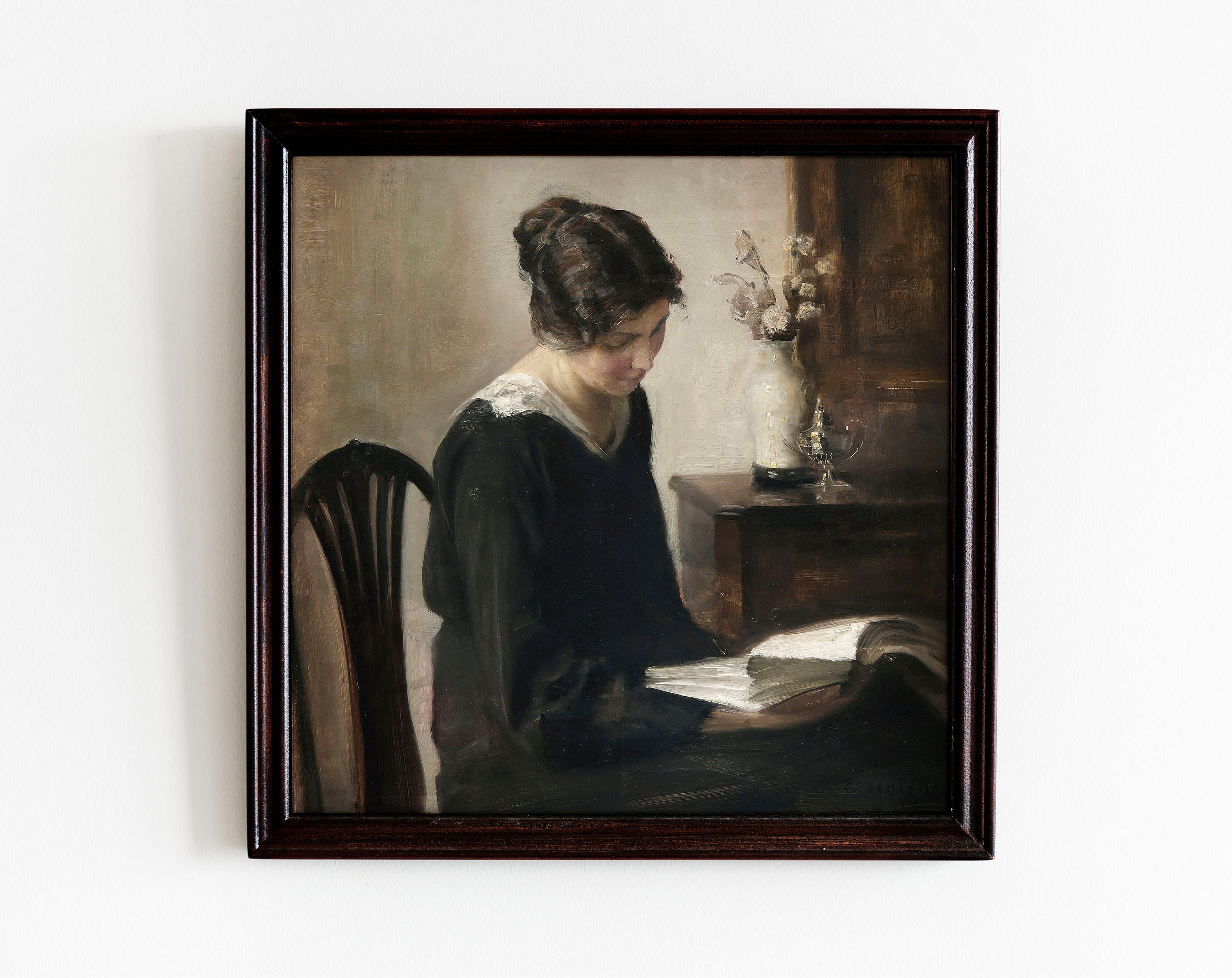 Portrait a Lady Reading Book Women Vintage Digital Wall Art - Etsy
