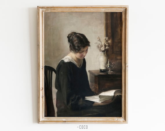 Portrait a Lady Reading Book Women Vintage Digital Wall Art - Etsy