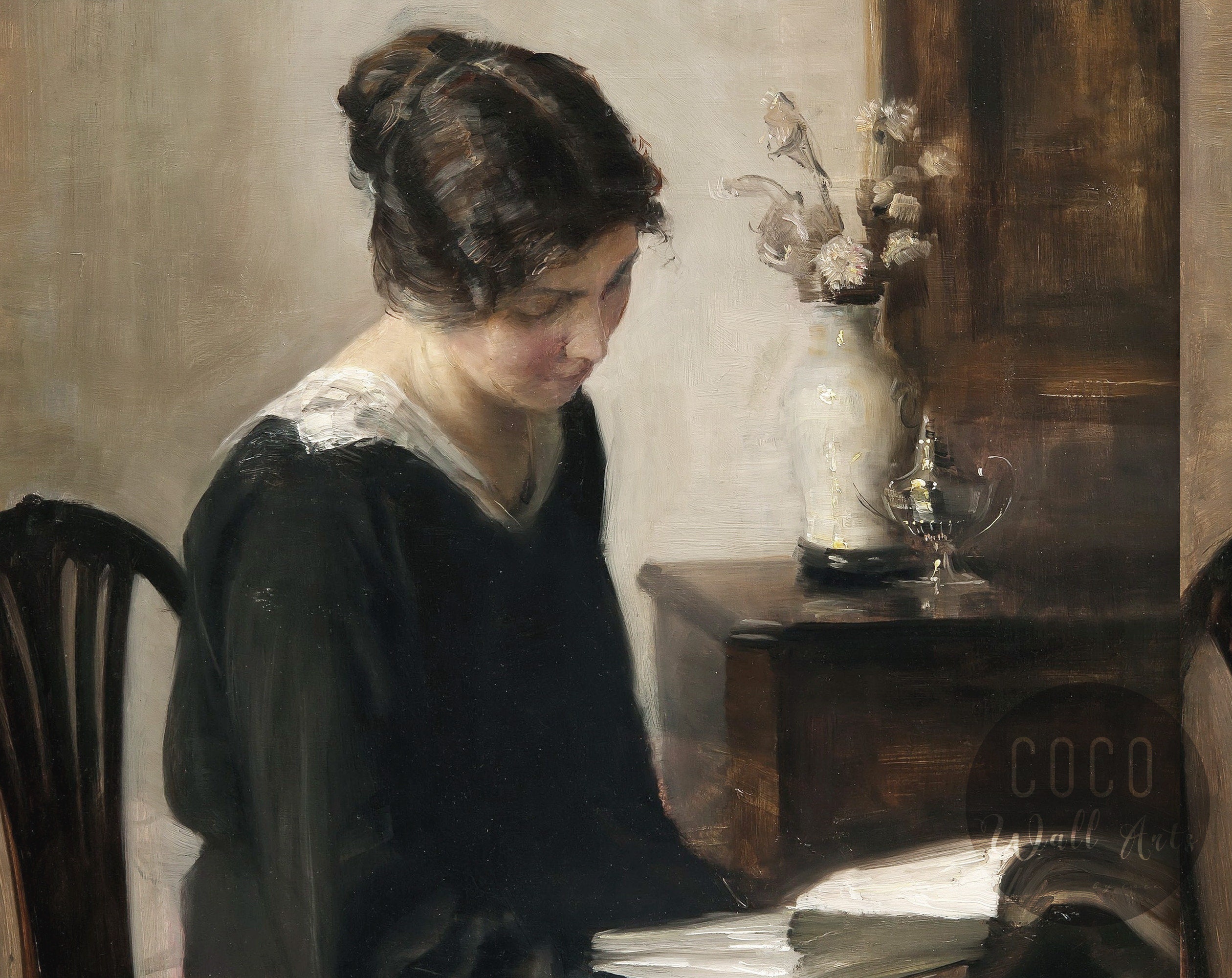 Portrait a Lady Reading Book Women Vintage Digital Wall Art - Etsy