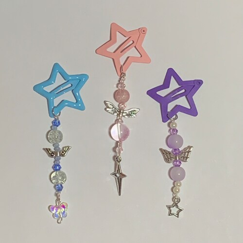 Star Hair Clips / Beaded Star Hair Clips / Star Fairycore - Etsy