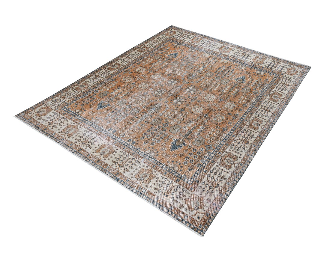 7x9 Vintage Rug, Orange Square Area Rug, Oushak Rug, Handmade Rug ...