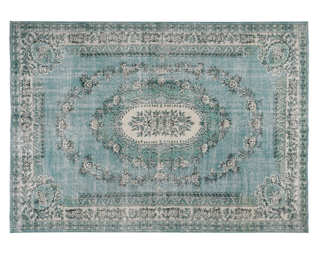 7x10 Vintage Rug, Green Antique Rug, 7x10 Oushak Rug, Turkish Rug ...