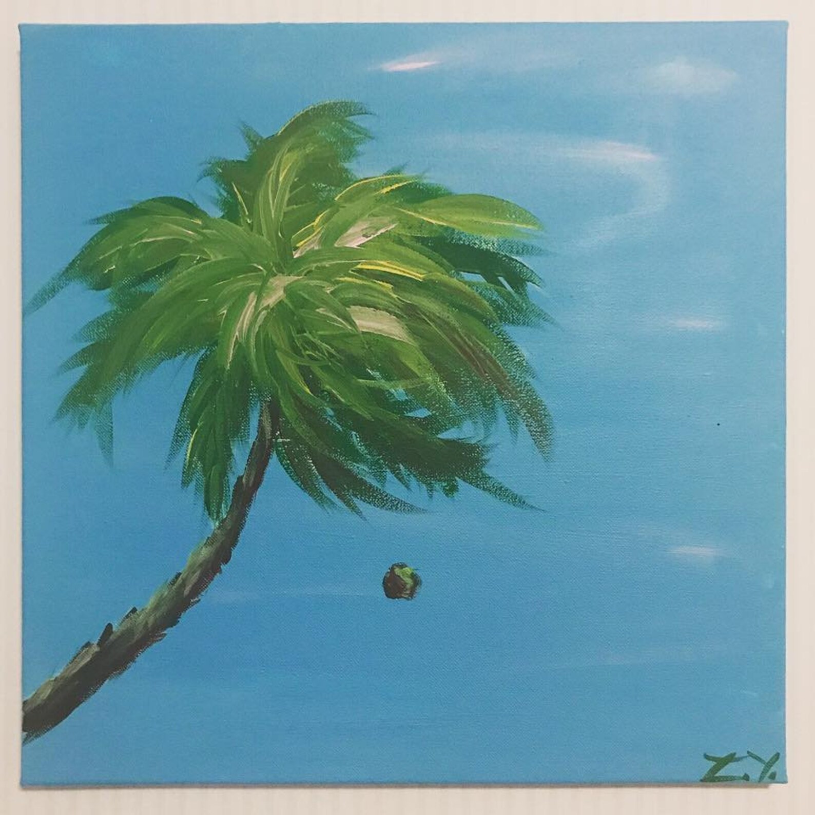The Palm Tree Original Acrylic Painting on Canvas. Coconut Palm Wall ...