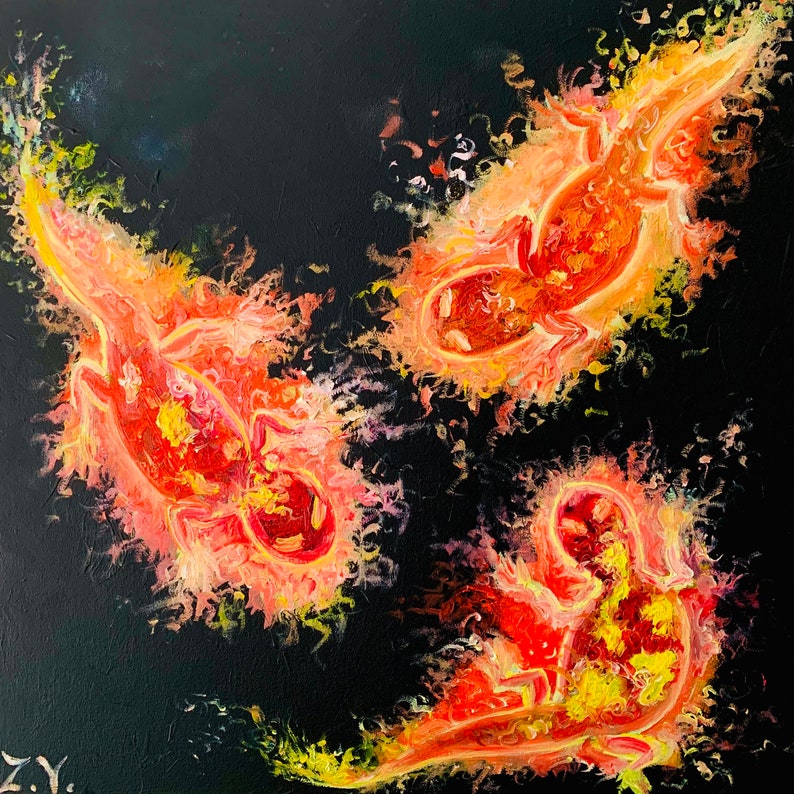 Fire Salamanders Original Oil Painting on Canvas, Modern Art, Fine Art ...