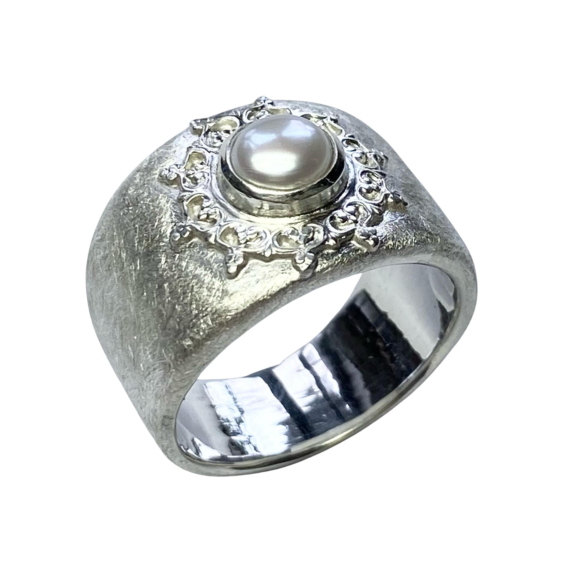 Silver ring with gallery and a freshwater pearl handmade | Etsy