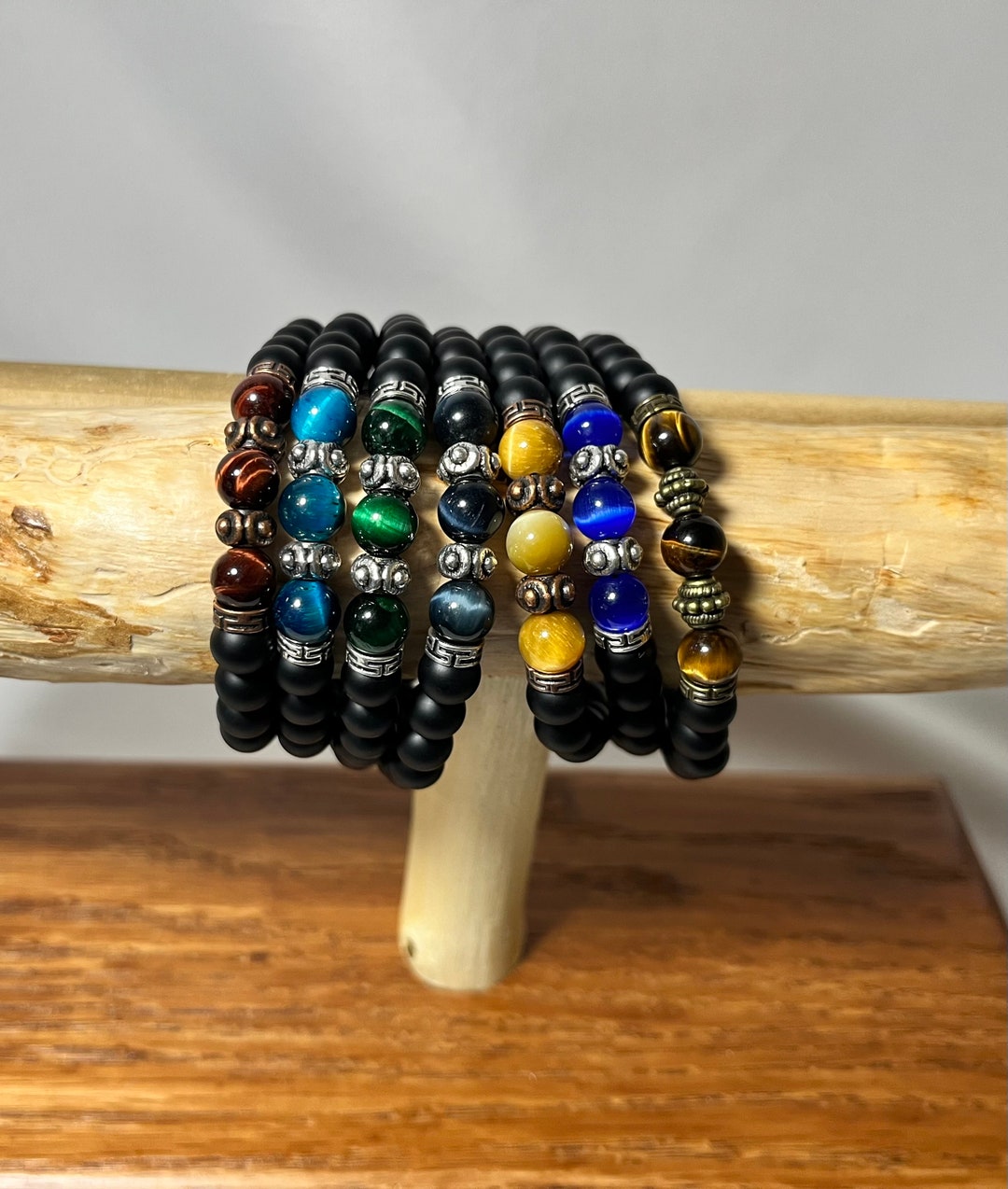 Men’s Bracelets Grade AAA Tigers Eye and Black Onyx. - Etsy