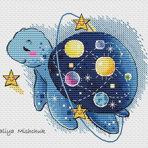 Galaxy Cross Stitch Pattern PDF Turtle Solar System Planets | Etsy