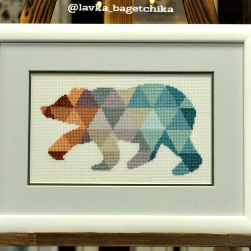 Geometric Bear Cross Stitch Pattern Animals Modern Easy DIY | Etsy