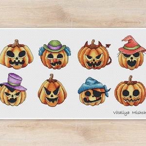 Halloween Pumpkins Cross Stitch Patterns Spooky Scary Set Nightmare ...