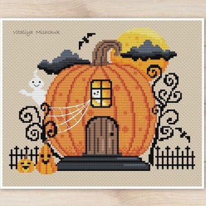 Halloween House Cross Stitch Pattern PDF Haunted House Pumpkin - Etsy