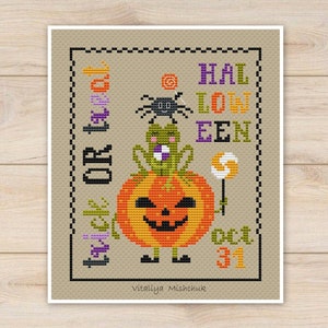 Halloween Pumpkin Cross Stitch Pattern PDF Trick or Treat Easy Simple ...