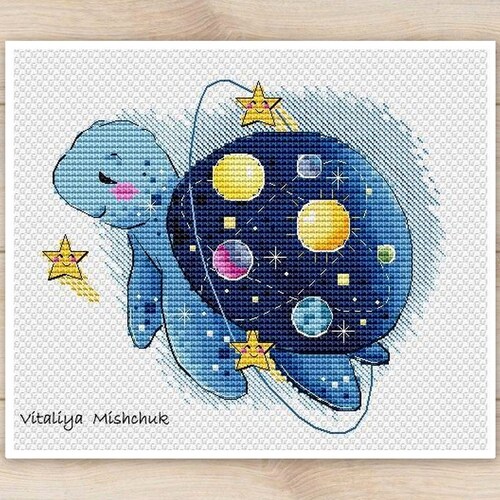 Galaxy Cross Stitch Pattern PDF Turtle Solar System Planets - Etsy