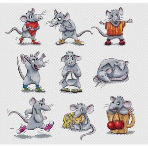 Mouse Cross Stitch Pattern Pdf, Set of 3 Cross Stitch Pattern, Rat ...