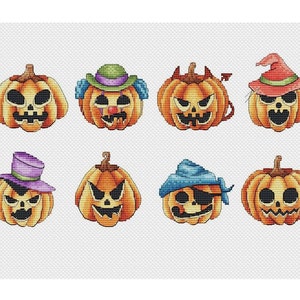 Halloween Pumpkins Cross Stitch Patterns DIY X-stitch Chart | Etsy