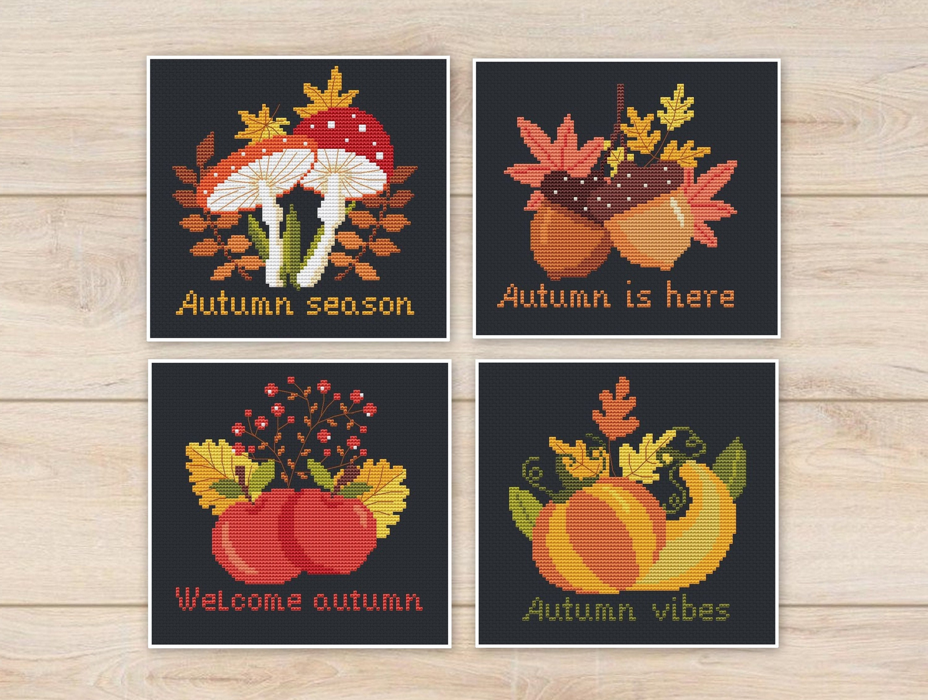Autumn Fall Cross Stitch Pattern PDF Harvest Mushrooms Fly - Etsy