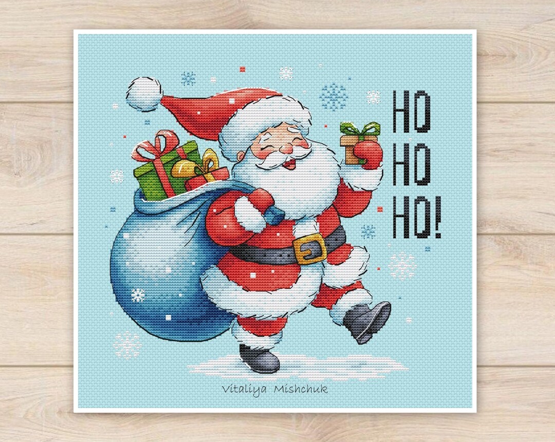 Christmas Santa Cross Stitch Pattern PDF Xmas Ho-ho-ho Scene Fun Santa ...