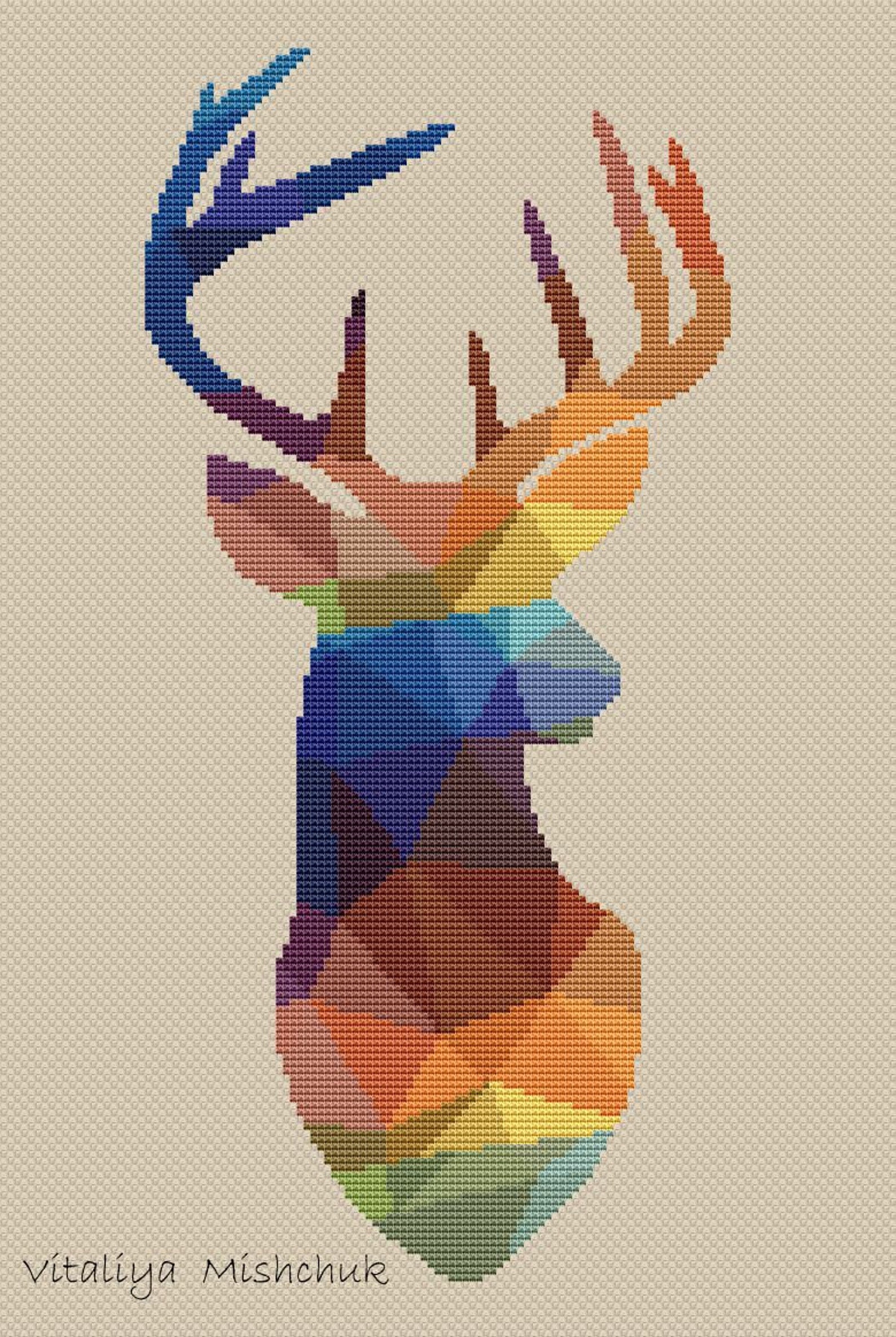 Geometric Animal Cross Stitch Pattern Deer Modern DIY X-stitch | Etsy