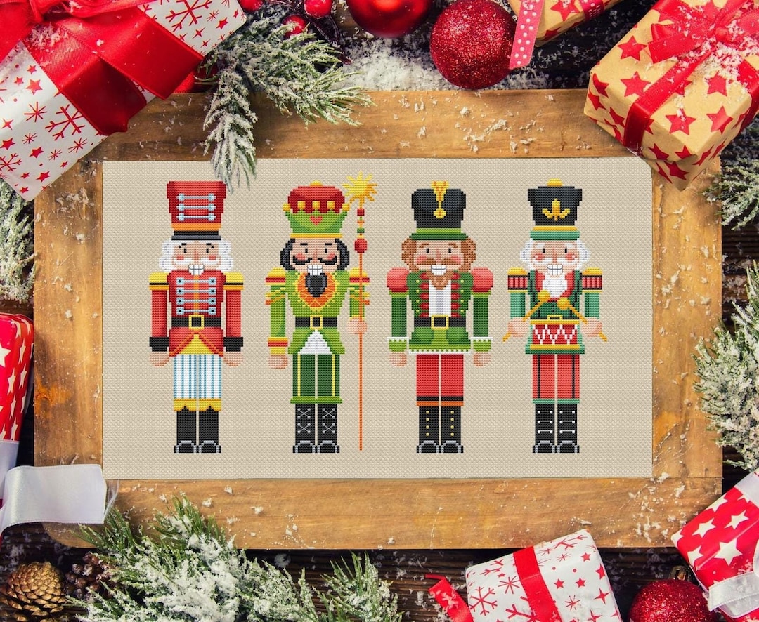 Christmas Nutcrackers Cross Stitch Pattern Simple Easy Primitive Counted Set Beginner Tale ...