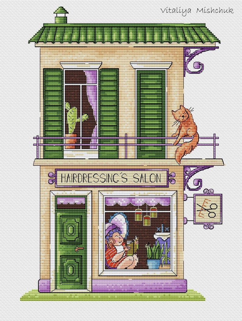 Houses Cross Stitch Pattern Shop Showcase Bistro Set Village - Etsy